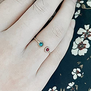 SLIACETE Personalized 2 Simulated Birthstone Rings Custom Mothers Couples Adjustable Ring Gift for Women Mom Wife Her