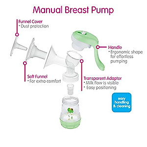 MAM Manual Breast Pump Portable Breast Pump with Easy Start Anti-Colic Baby Bottle Includes 2 Bottle Nipples 1-Count Green One Size