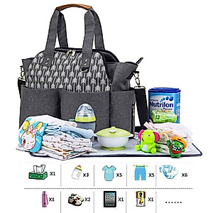 Lekebaby Diaper Bag Tote Large Mommy Bag for Hospital, Baby Bags for Mom Travel Diaper Tote Messenger Purse, Grey, Arrow Print
