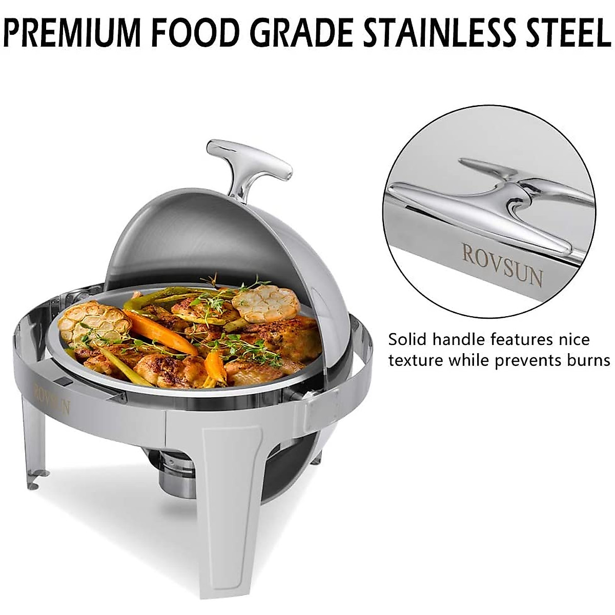 ROVSUN 3-Pack Roll Top Chafing Dish Buffet Set,6 Quart Full Size Pan Chafer, NSF Stainless Steel Round Set with Food Pan, Water Pan for Wedding, Parties, Banquet, Catering Events