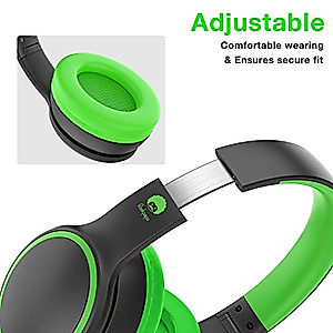 rockpapa E9W On-Ear Headphones with Microphone, Folding Wired Headphones with Mic & 5FT No-Tangle Cord, Portable Stereo Headphones for School Smartphone Computer Tablet Travel Black Green