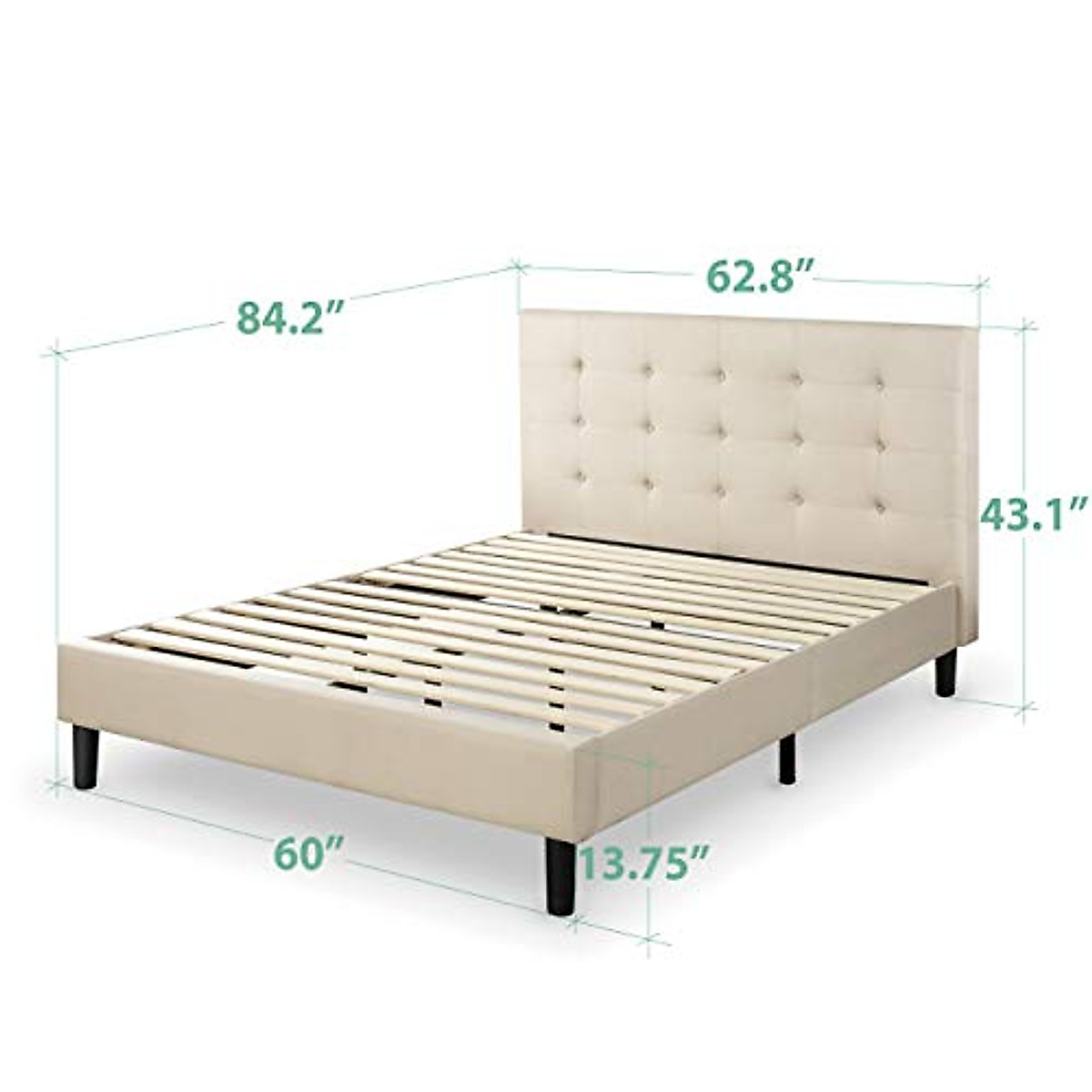 Zinus Ibidun Upholstered Button Tufted Platform Bed/ Mattress Foundation/ Easy Assembly/ Strong Wood Slat Support, Queen, Beige