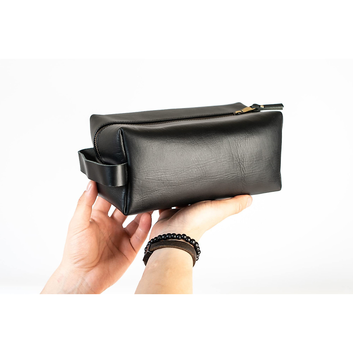 VELLAIRE Genuine Leather Toiletry Bag, Travel Toiletry Bag For Men, Men's Toilety Bag, Father's Day Gift, Shaving Bag Cosmetic Bag For Women, Leather Toiletry Bag For Men (3 Black)