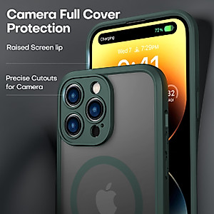 ImpactStrong Magnetic Guard Designed for iPhone 14 Pro Max Case [Camera Protection] [Military Grade Drop Tested] [Compatible with MagSafe] Slim Translucent Matte Phone Case (6.7") - Dark Green
