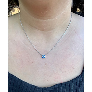 SILVERCLOSEOUT Sterling Silver Blue Cz Small Evil Eye Necklace Nazar Charm Amulet Protection Necklace for Adult Women's and Teen Girls