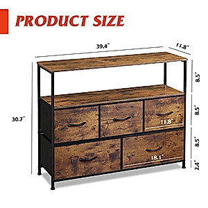 WLIVE Dresser TV Stand, Entertainment Center with Fabric Drawers, Media Console Table with Open Shelves for TV up to 45 inch, Storage Drawer Unit for Bedroom, Living Room, Entryway, Rustic Brown