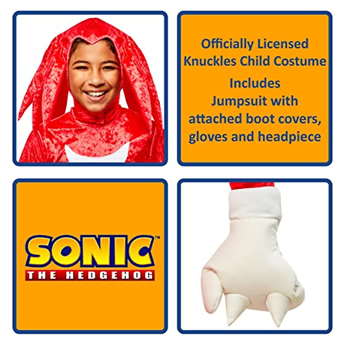 Rubies Child's Sonic The Hedgehog Knuckles Costume Jumpsuit and Headpiece, As Shown, Medium