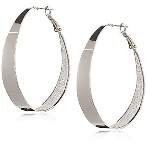Guess Large Oval Glitter Silver Hoop Earrings