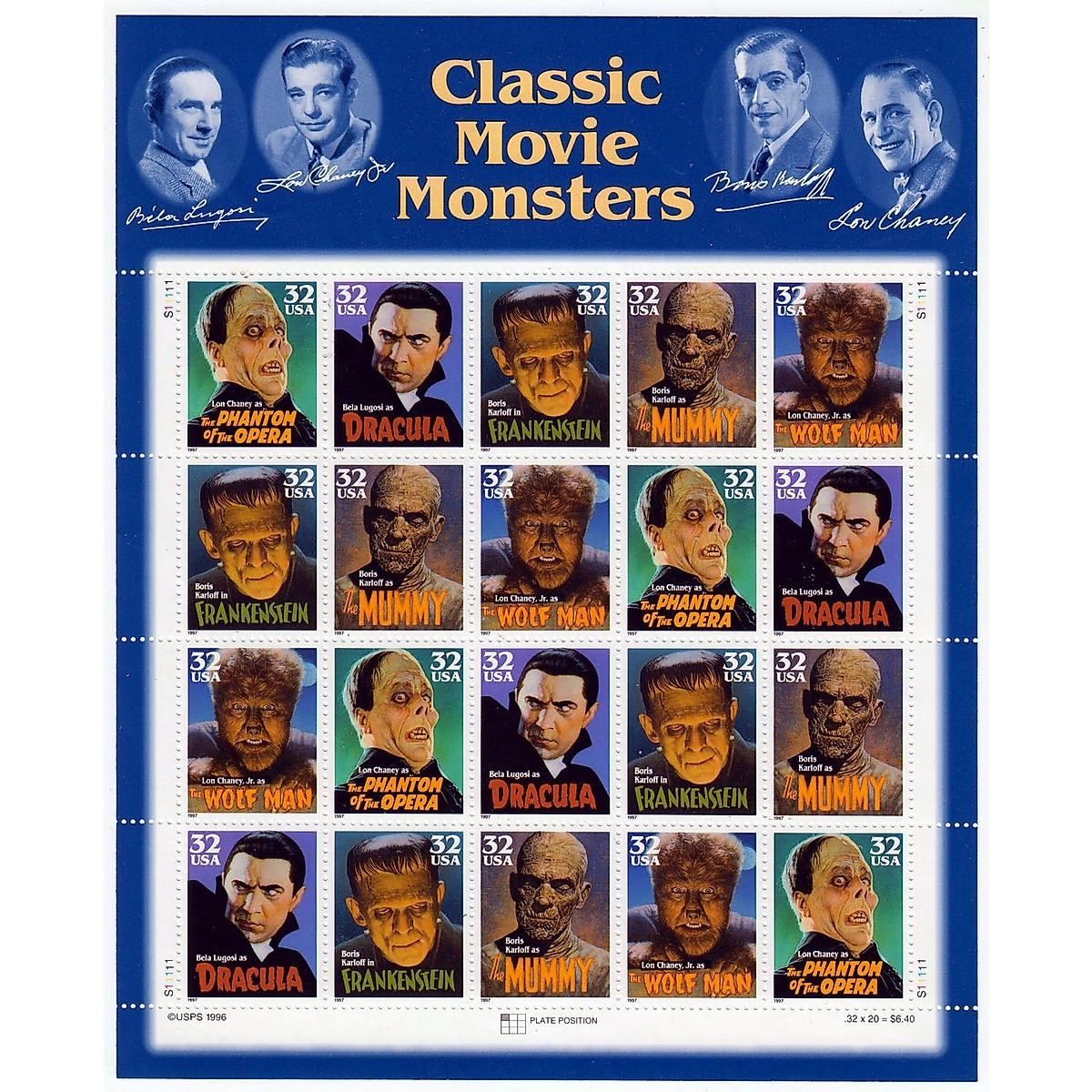 USPS Classic Movie Monsters Collectible Stamp 32 Cent Sheet Scott 3168