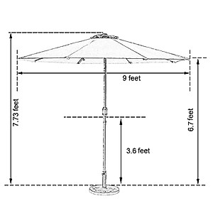 Aok Garden 9 ft Patio Umbrella with Solar Lights Outdoor 32 LED Table Aluminum Pole Umbrella 8 Ribs with Push Button Tilt and Crank for Market, Deck, Backyard and Pool (Blue)