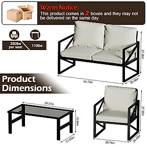 PAKASEPT Patio Furniture Set, 4 Pieces Aluminum Outdoor Furniture Patio Couch Conversation Sets, Patio Set with Sofa and Coffee Table for Porch Deck Garden Balcony Backyard Living Room