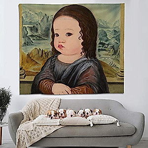 Instruban Little Girl Mona Lisa Wall Tapestry Cute Figure Painting Tapestries Decoration for Bedroom Living Room(H51.2×W59.1)