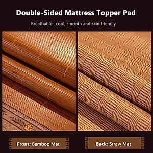 Summer Cooling Bamboo Sleeping Mat Foldable,Double-Sided Sleeping Pad Straw Mat ,Double King Size Mattress Topper Pad,Breathable Bed Sheet Air Conditioning Mat for Home Bedroom School Dormitory ( Size