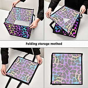 Blueangle Neon Gradient Leopard Print Cube Storage Bin with Handles, 13 x 13 x 13 in, Large Collapsible Organizer Storage Basket for Home Décor（945）