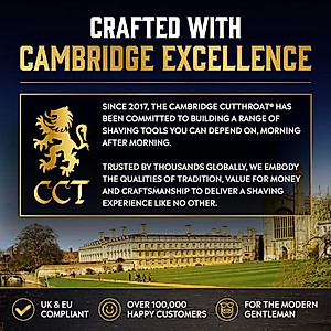 The Cambridge Cutthroat® Cut Throat Razor Kit with Travel Pouch - Black & Gold Stainless Steel Professional Barber Single Straight Edge for Men - Moustache Shaver & Beard Shaper