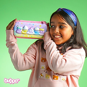 Blippo® Cute Pencil Case for Girls - Kawaii Pencil Case for Kids - Protective Hard Shell Pencil Box for Girls aged 7-10 - Small Pink Pencil Case Organizer with Rainbow Design