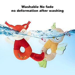 Funsland Baby Rattles Toys Soft Plush Hand Rattles Hand Grip Toys Stuffed Animal Rattles Shaker for 3 6 9 12 Months Infants Newborn 2 Pack