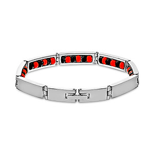 In Season Jewelry Stainless Steel Evil Eye Protection Link Wristband Inside Beaded Elegua Bracelet for Adult Men and Women - Traditional Evil Protection Red and Black Beaded Elegua Bracelet