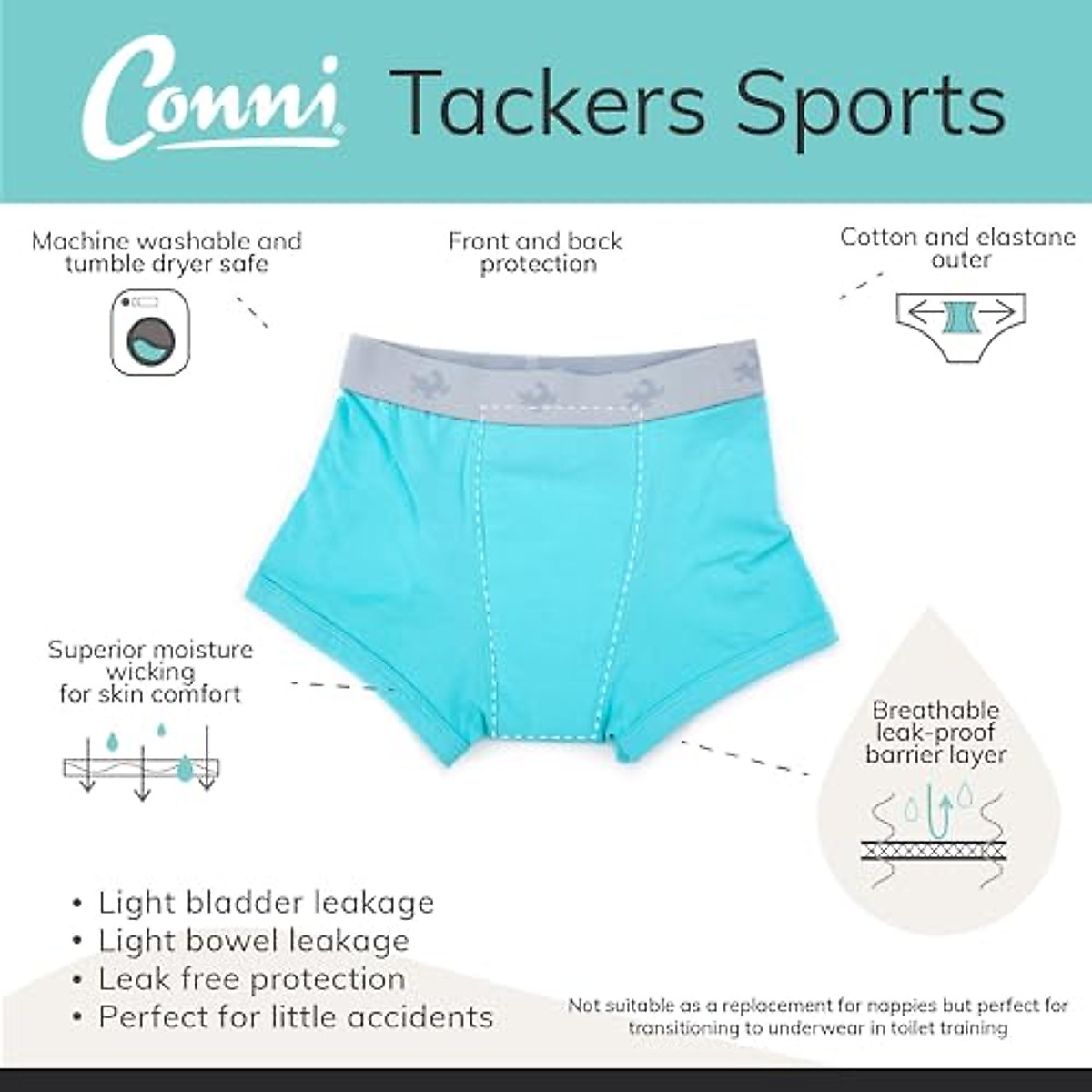 CONNI Kids Training Boxer Pants Soft Shorts Reusable Toddler Potty Training Underwear Waterproof Easy Pull Up Youth Incontinence Aqua Sizes 10-12