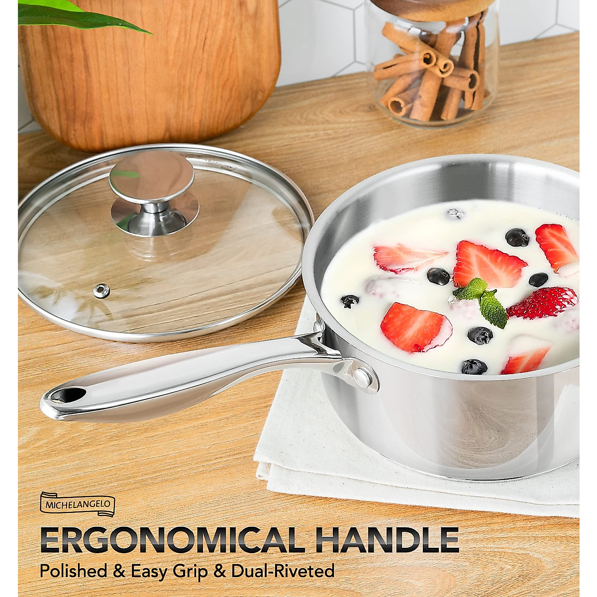 MICHELANGELO 2 Piece Stainless Steel Saucepan Set - 1Qt & 2Qt, Premium German Technology Sauce Pans, Induction Compatible 18/10 Stainless Steel