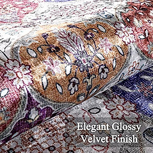 Beeiva Entryway Throw Small Rug Non Slip Rug, Moroccan Floral 2X3 Doorway Bathroom Washable Rug Floor Carpet for Doorway, Vintage Distressed Non-Shedding Kitchen Rug for Bedroom Entryway