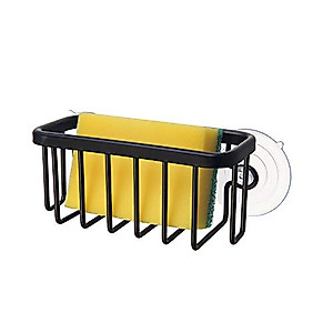 SunnyPoint NeverRust Kitchen Sink Suction Holder for Sponges, Scrubbers, Soap, Kitchen, Bathroom, 6" x 2.5" x 2.75", Aluminum (BLACK, 1)