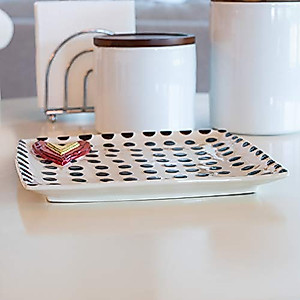 DEMDACO Dots and Heart Black and White 11 x 11 Glossy Stoneware Square Platter