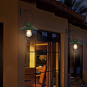 pearlstar Solar Lantern Outdoor Hanging Light Metal Farmhouse Solar Lamp with Warm White Edison Bulb Design for Garden Yard Patio Proch Decor(Green)