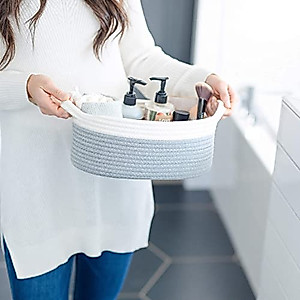 NaturalCozy 3-Piece Oval Storage Basket Set– Natural Rope Woven Baskets for Storage, Gift Basket Empty, Toy Basket, Soft Baby Basket for Nursery, Cat Dog Toy Baskets, Small Basket (Off White & Gray)