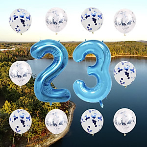 12pcs Blue Balloon Set Number 54 Balloon Kit Giant 54 Digital Foil Balloon Confetti Latex Helium Balloon Party Favors for 54th Birthday Wedding Anniversary Engagement Photo Props,54th Birthday Party