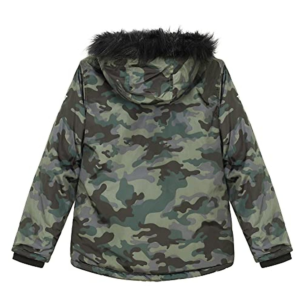 SNOW DREAMS Boys Winter Coat Puffer Jackets Fur Hooded Ski Jacket Camo Fleece Lined Army Green Size 14