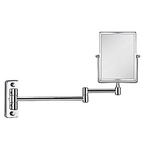 QiMH 3X Magnifying Wall Mounted Vanity Makeup Mirror | Rectangular 8x6 Inch with Extendable Arm | Polished Chrome Finish Double-Sided Swivel Mirror
