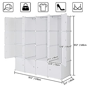 Customizable Modular Closet Organizer Stackable Shelves, Hanging Rod, and Multifunctional Design with White Doors