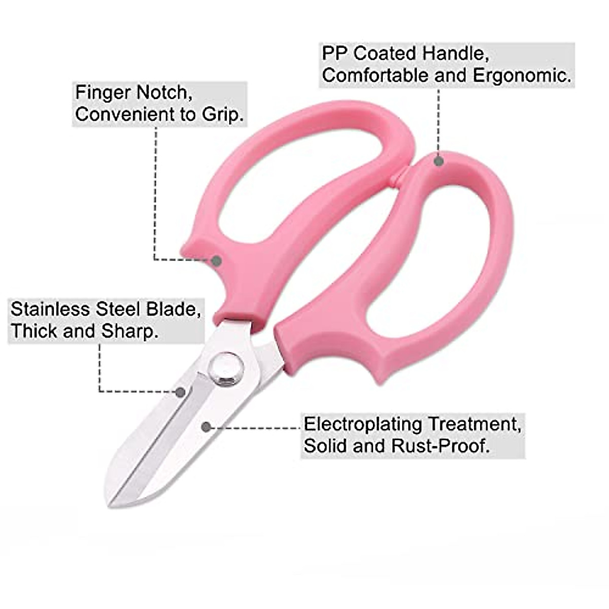 RUNGANG Floral Shears, Premium Stainless Steel Garden Pruning Shears Floral Fruits Leaf Scissors, Comfortable Hand Pruner Snip Trimming Tool for Gardening Flower Arrangement - Pink