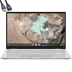 ASUS C425 Chromebook Computer, 14" FHD Laptop, Intel Core M3-8100Y up to 3.4GHz, 8GB RAM, 64GB eMMC, 802.11AC WiFi, Bluetooth, Backlit Keyboard, Silver, Chrome OS, BROAG USB Extension Cable