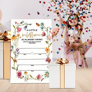 UDNADKEX Baby Shower Invitations for Girl Floral with Envelopes, Invites for Baby Showers Party Boho, Bohemian Wildflower Baby Shower Invite Cards, Wildflower Is Almost Here, 4"x6" Set of 20