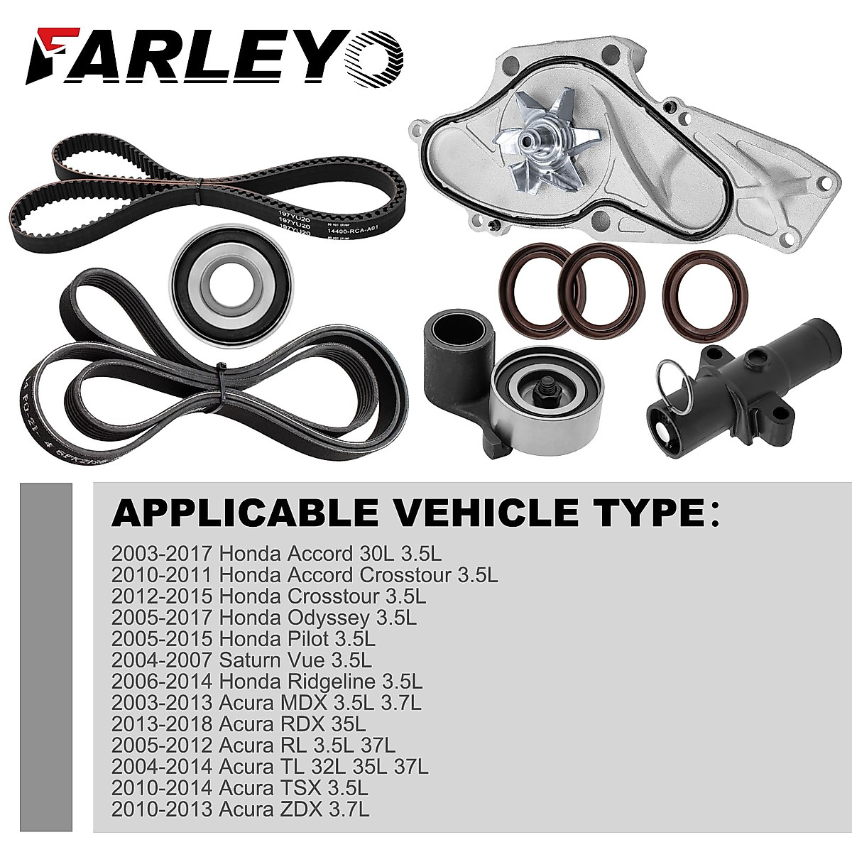 Timing Belt Kit with Water Pump Compatible with Honda, Acura & Saturn Vehicles - Accord, Odyssey, Pilot, TL, RL, MDX, Vue 3.5L, 3.0L, 3.7L #Replaces19200-RDV-J01 TKH002 TCKWP329