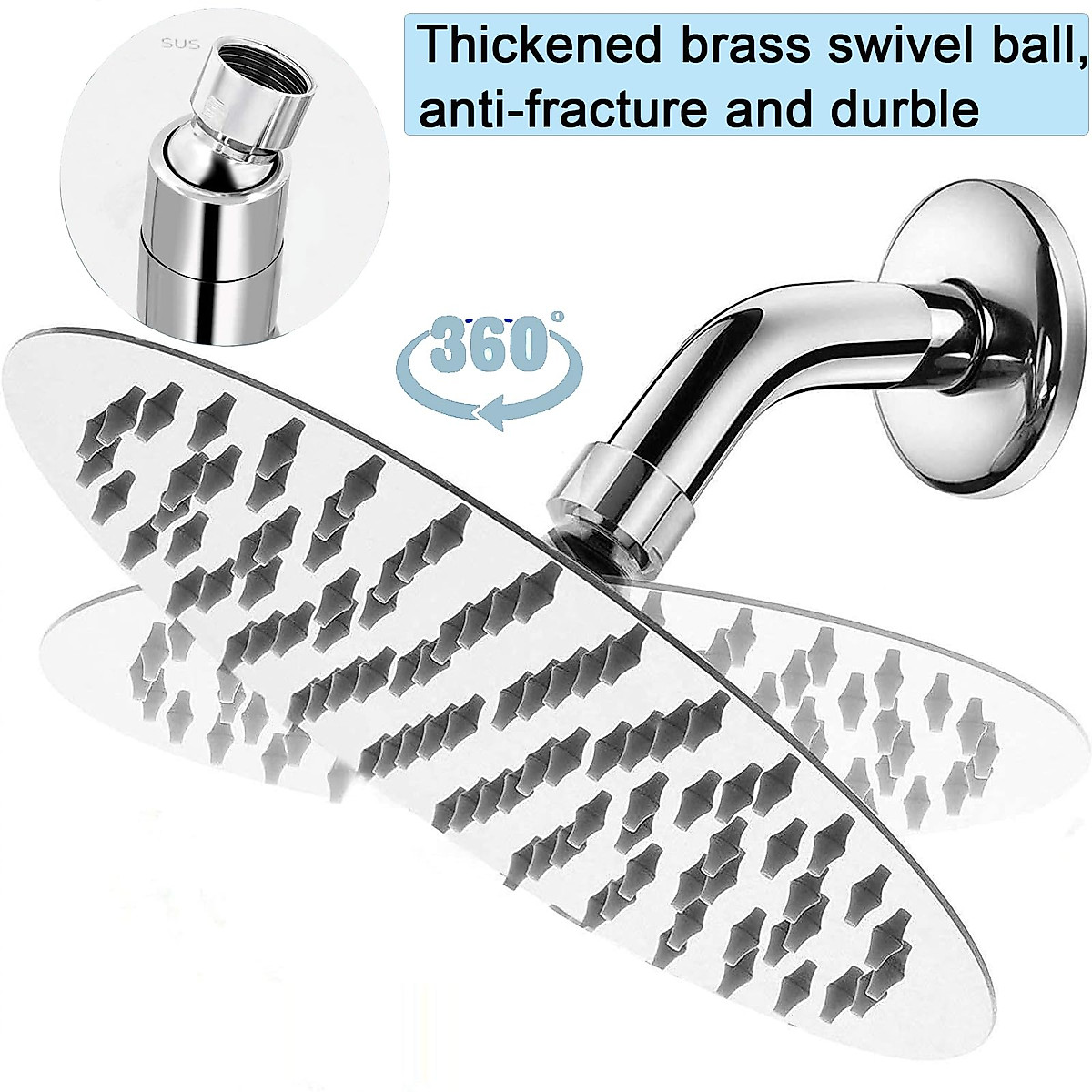 Katezon 8 Inch Rain Shower Head, Ultra-Thin Design, High Pressure Large Flow Stainless Steel Rainfall Shower Head, Waterfall Showerhead Universal Wall Ceiling Mount, California Certified (Chrome)