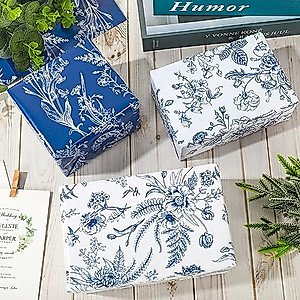 AnyDesign Blue Floral Wrapping Paper Blue White Wild Flower Gift Wrap Paper Bluk Folded Flat Wild Floral Art Paper for Wedding Birthday Baby Shower DIY Craft Gift Wrapping, 19.7 x 27.6 Inch, 8 Sheet