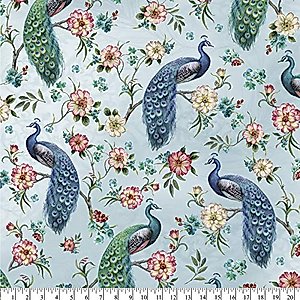Floral Peacock Blue Cotton Fabric by The Yard