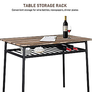 Karl home 5-Piece Dining Table Set for 4, Rectangular Table and 4 Chairs, Farmhouse Table Set for Kitchen & Dining Room, Industrial Metal Frame & Storage Rack, Save Space (Natural)