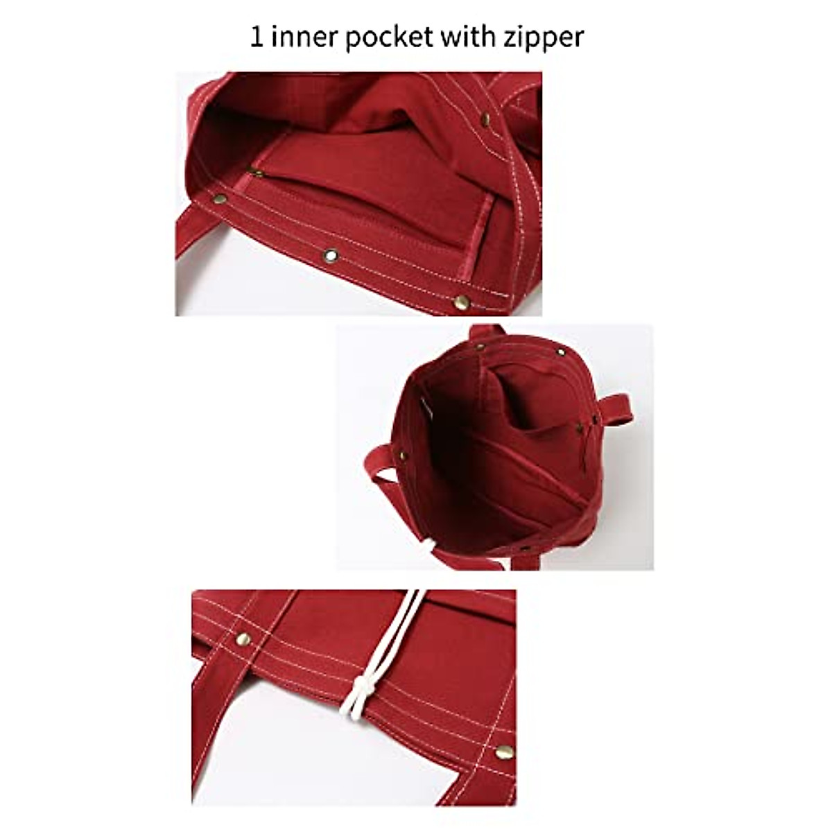 Jeelow 16 oz Washed Canvas Tote Shoulder Bags Purse Handbag For Men & Women Double Handles (Red)