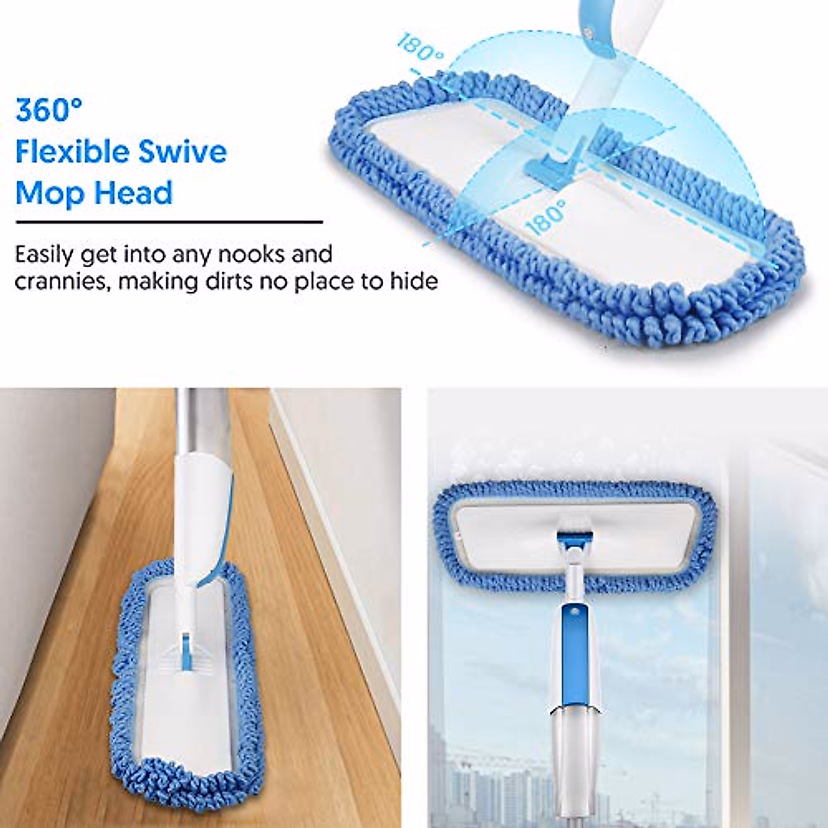 MANGOTIME Microfiber Spray Mop for Floor Cleaning - Hardwood Floor Mop Dry Wet Mop for Hardwood Wood Laminate Tile Vinyl Kitchen Dust Mop with 3 Reusable Washable Mop Pads 410ml Refillable Bottle