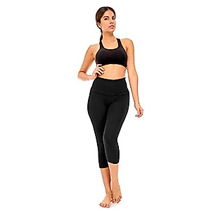 DEAR SPARKLE Fold Over Yoga Pants for Women Cotton Leggings Foldover High Waist Leggings Capri Plus Size (C7 F) (Black, X-Large)