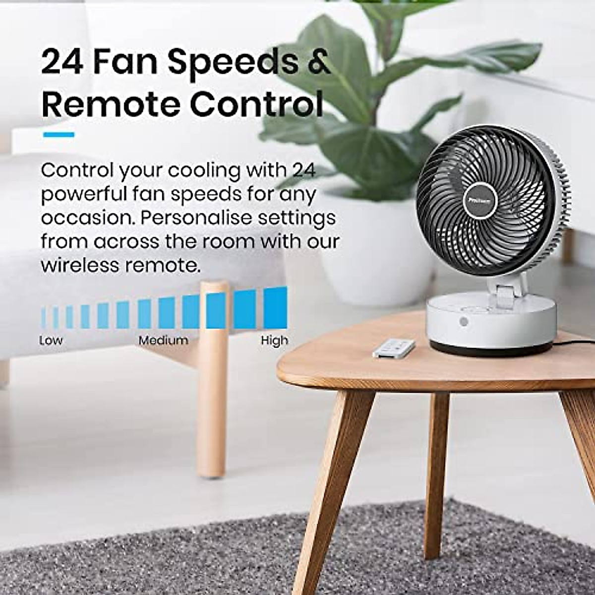 Pro Breeze Personal Table Fan with Remote Control, 8” Desk Fan, Powerful Turbo Whisper Quiet Fan Motor, 24 Speeds, 4 Modes & 12 Hour Timer, Table Fan for Bedroom, Tabletop Fan Air Circulator