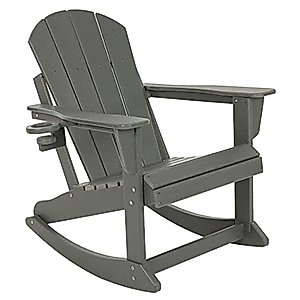 doubob Outdoor Patio Rocking Adirondack Rocker Modern Plastic Weather Resistant HDPE Lawn Chair for Porch, Garden Fire Pit Beach Backyard, Extra Large, Grey