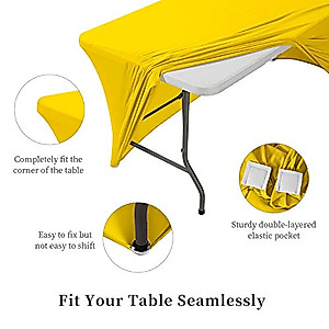 ManMengJi Spandex Table Covers 6 FT, Yellow Tablecloths for Rectangle Tables 2 Pack, Universal Table Cover Protector for Banquet, Massage Bed, Wedding, Birthday, Party and Events