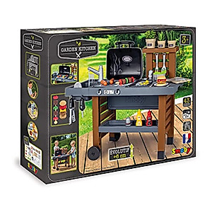 Smoby Garden Kitchen - Outdoor 43 Accessory Play Set, Kids Ages 3+, Grill w/Retractable Magic Flames, Fryer & Sink w/Water Pump Function, Pretend Play