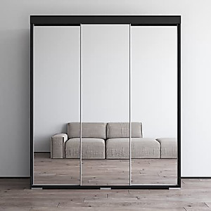 Aria 3 Door 71" Wardrobe (Black with All Mirror)