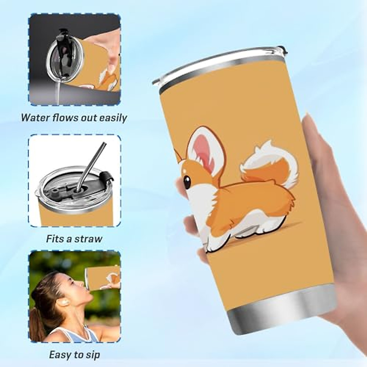 Wassud Cute Cartoon Dog 12 oz Tumbler with Lid and Straw Stainless Steel Double Wall Vacuum Tumblers Insulated Travel Coffee Mug for Cold and Hot Drinks